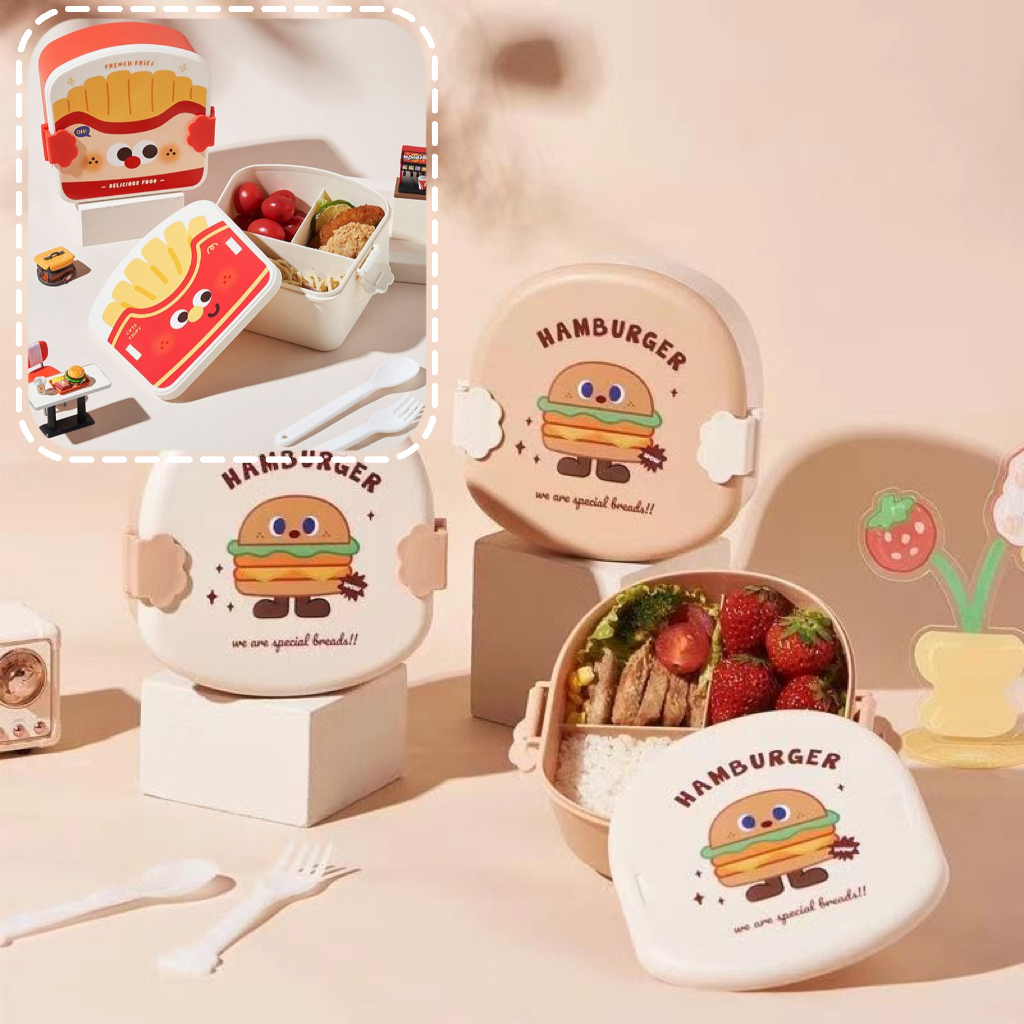 Cartoon Burger French Fries Lunch Box with Compartments Functional Kids ...