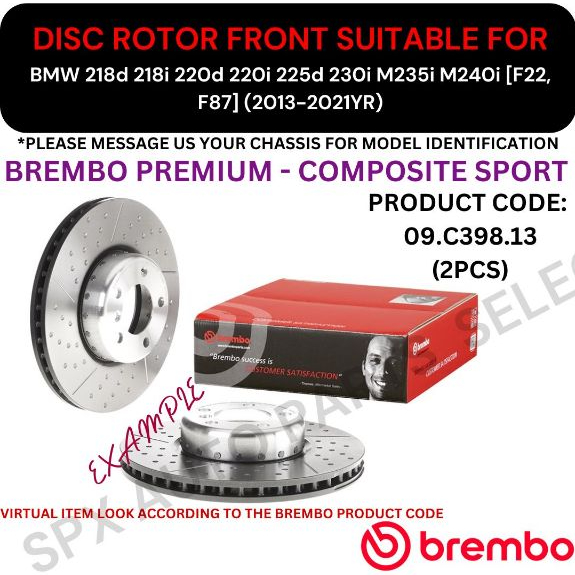 BREMBO GENUINE DISC ROTOR (FRONT) FOR BMW 218d 218i 220d 220i 225d 230i ...