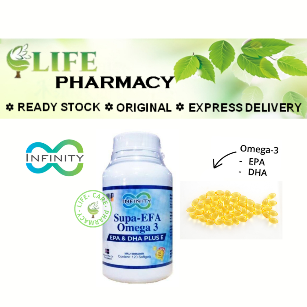 Infinity Supa-EFA Omega 3 EPA & DHA Plus E (120 softgels) [Fish Oil, Minyak Ikan, Halal, Iceland ...
