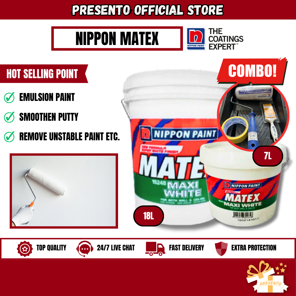 7L / 18L Nippon Paint Super Matex Paint Maxi White Wall Paint Wall ...