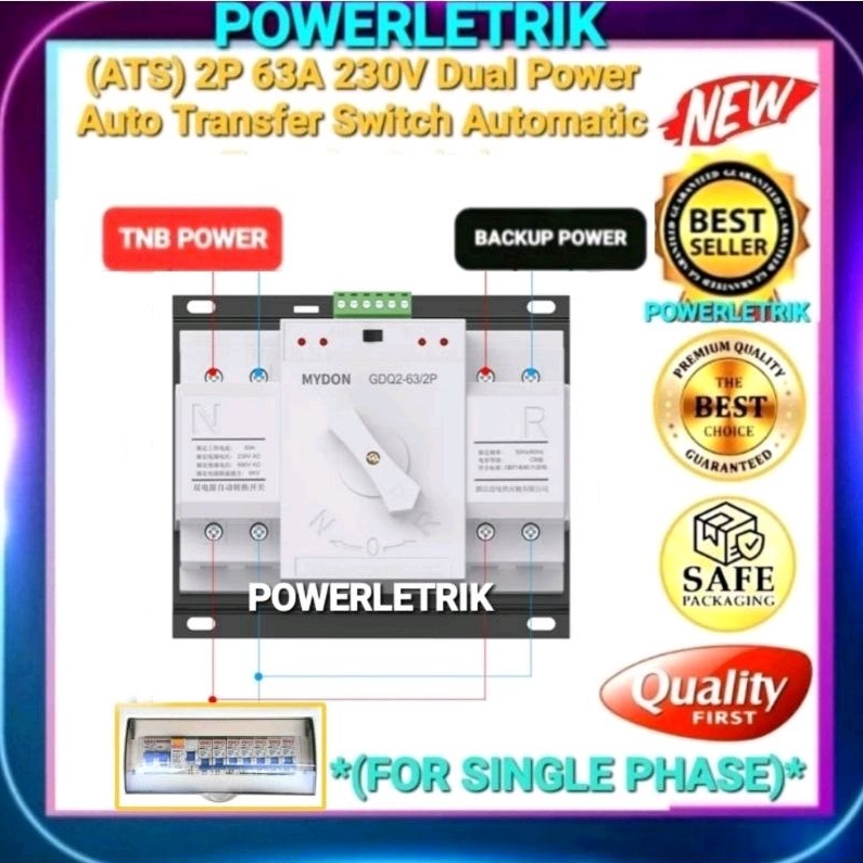 *READY STOCK*ATS 2P/4P 63A 220V 400V Dual Power Auto Transfer Switch Automatic Change Over ...
