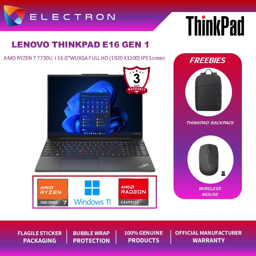 Lenovo ThinkPad E16 Gen1-O1WW 16'' WUXGA Laptop Black (Ryzen 7 7730U ...