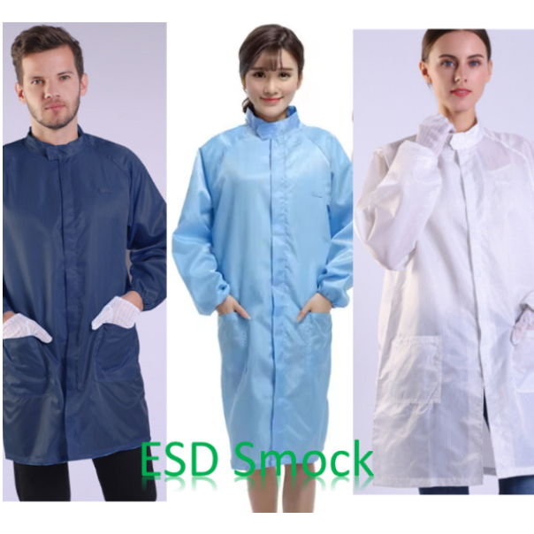 ESD Smock Long Zip Design Anti-static Dust-proof Uniform for Clean Room ...