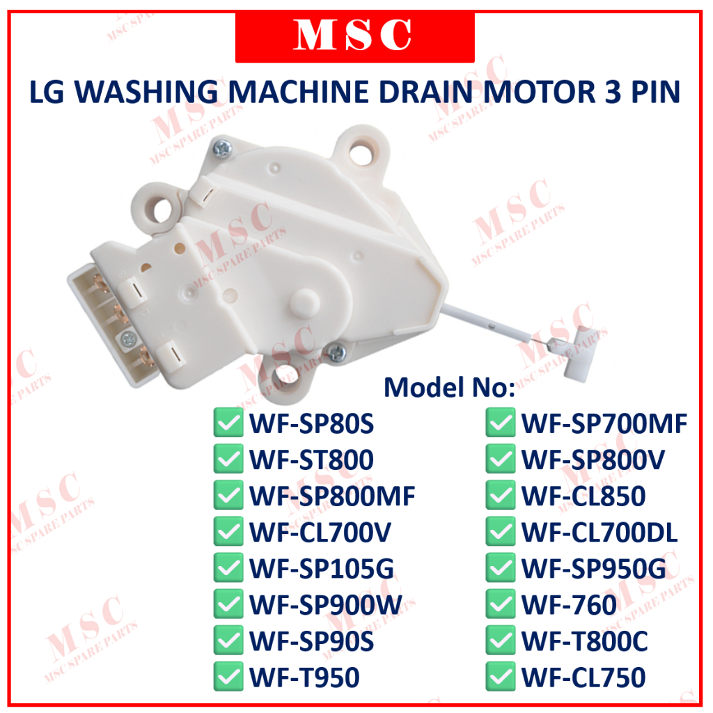 LG WF-CL700V WF-CL700DL WF-SP105G WASHING MACHINE DRAIN MOTOR 3 PIN ...