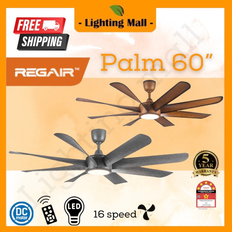 Regair Palm 60" DC Motor 8 Speed Ceiling Fan 3C Led Light with Remote ...
