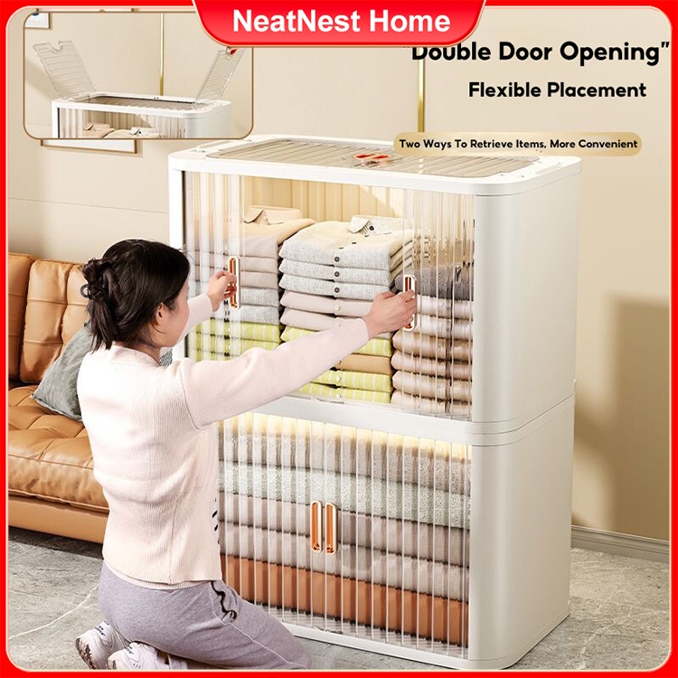 Stackable Storage Cabinet Double Open Hidden Cabinet Door Storage ...