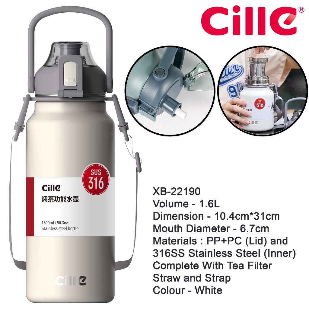 Cille 460ml/570ml/1.3L/1.7L Trendy 316SS Stainless Steel Vacuum Flask Thermos Water Cup | Shopee ...