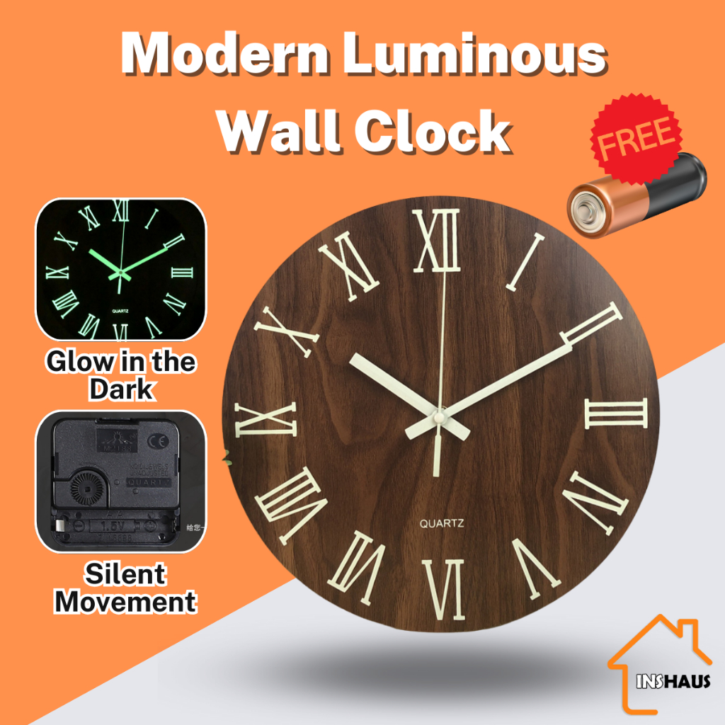 30cm Neon Light Wall Clock Luminous Quartz Clock Jam Dinding Rumah ...