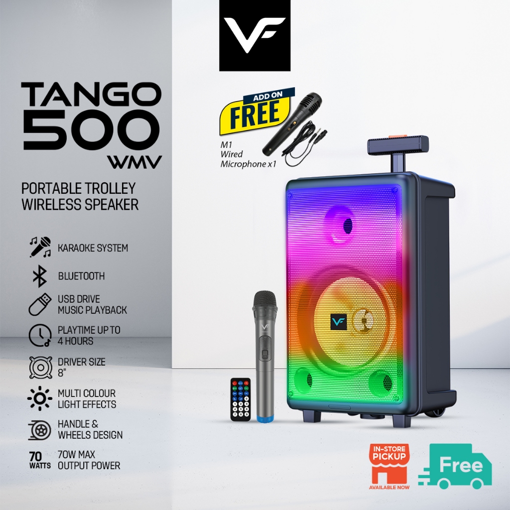 Vinnfier VF Tango 500 WMV Portable Karaoke bluetooth speaker 70W Stereo Sound LED Lights ...
