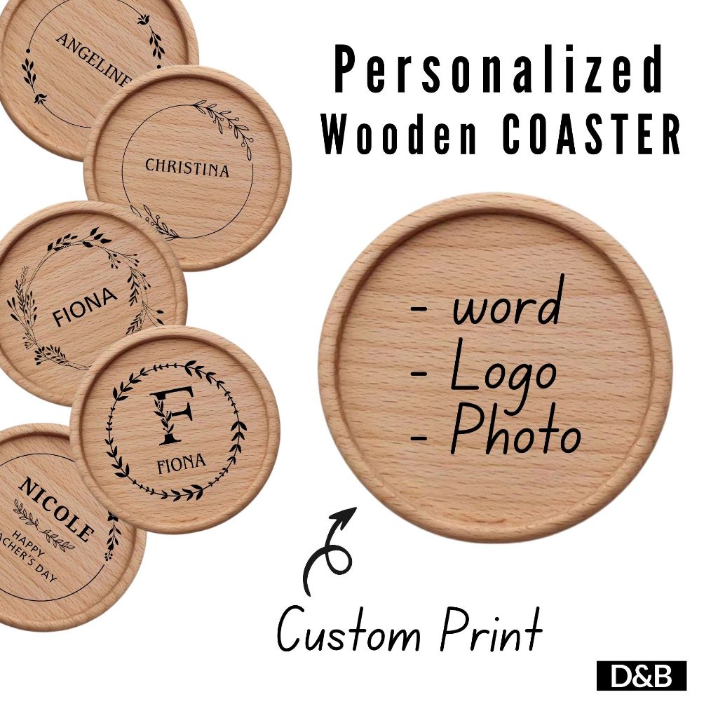 personalized Customized Wood Coaster 定制木制杯垫 mother's day/Father's day ...