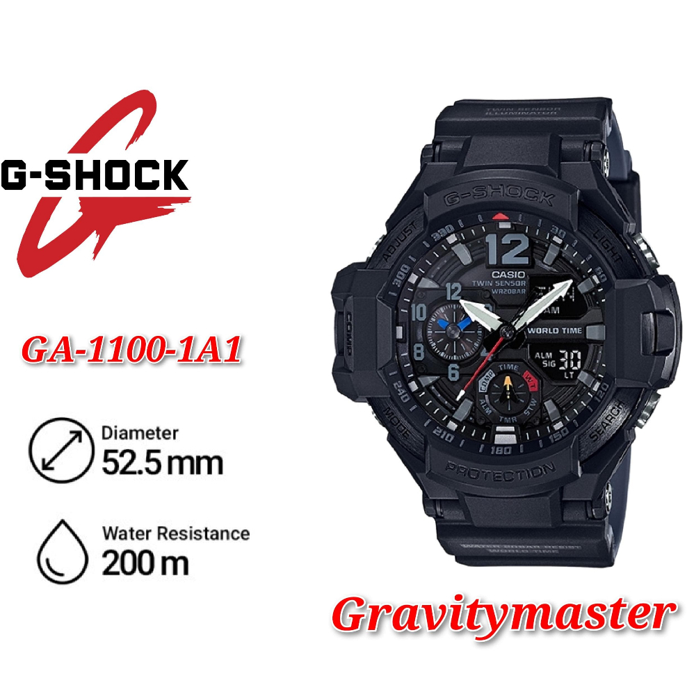 Casio G-Shock GA-1100-1A1 Master of G Gravitymaster ‘Black Out' Twin ...