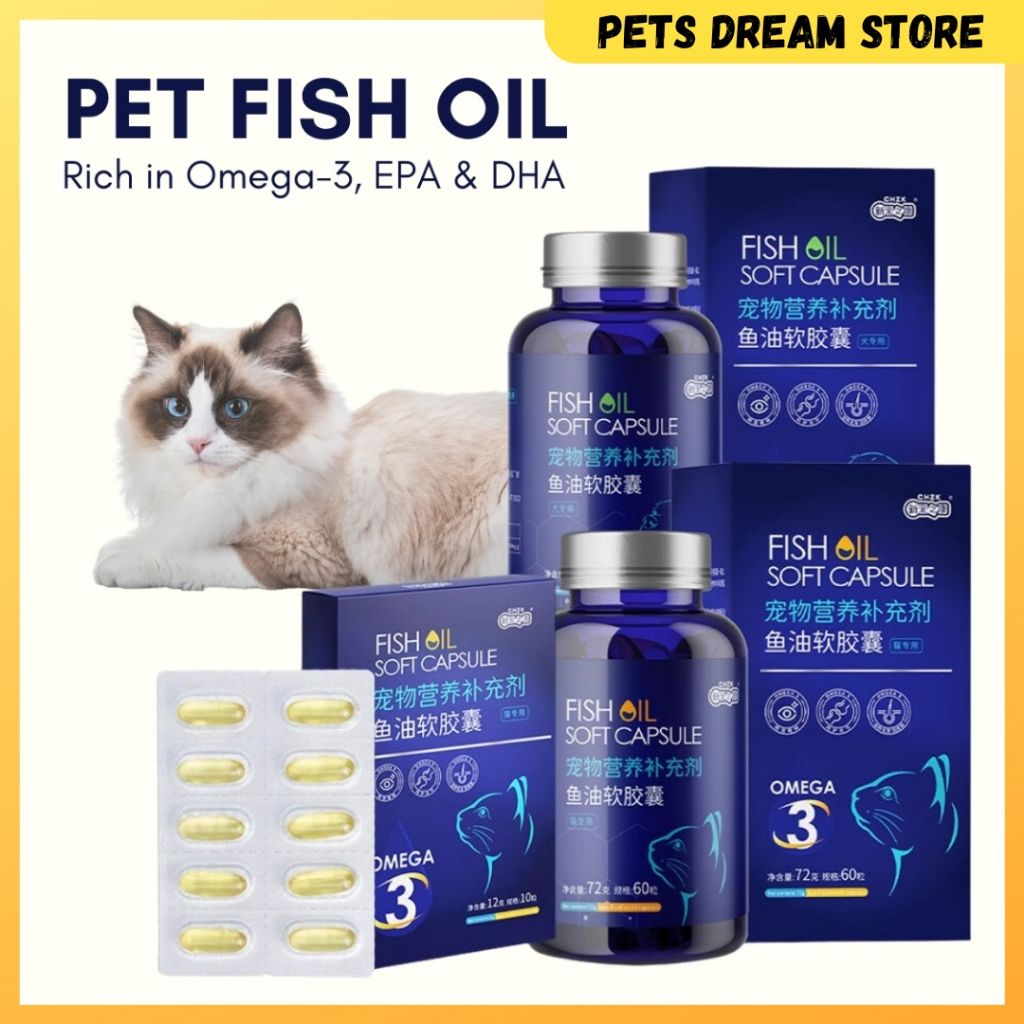 Pet Fish oil biji Minyak Ikan Kucing Omega 3 Cat shiny skin coat cantik ...
