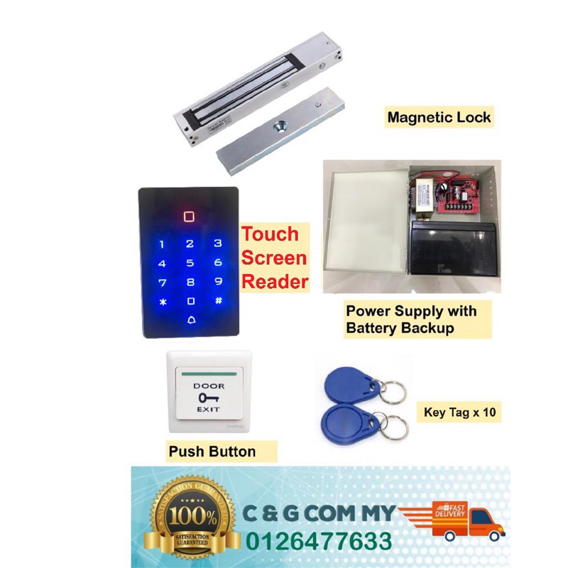 Door Access System with touch screen reader 15 pcs keytag emlock push ...