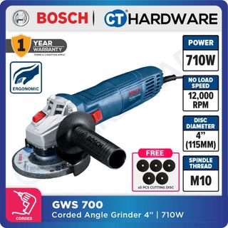 BOSCH GWS 700 ANGLE GRINDER 4" | 710W | M10 | 12,000RPM COME WITH ...