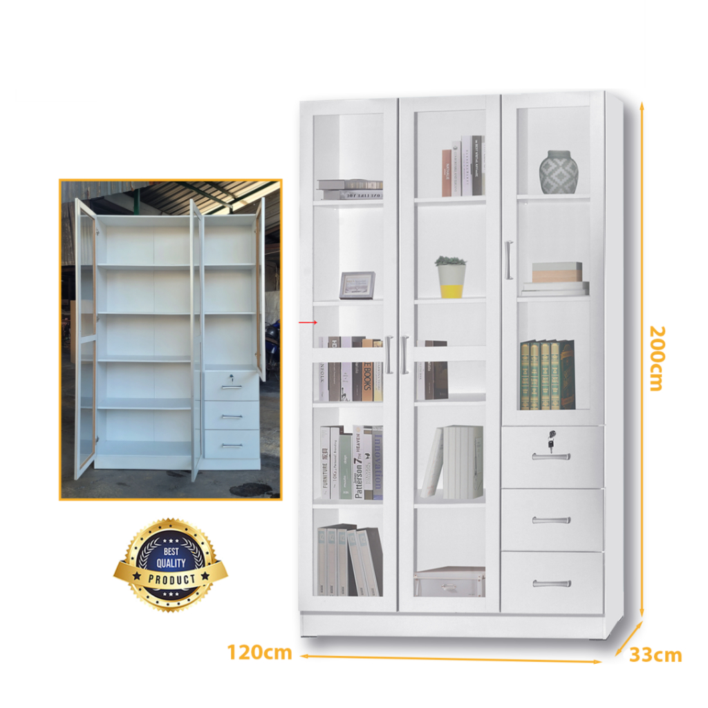 SHELF 3 Door Glass Cabinet Display Cabinet Display Rack Book Rack ...