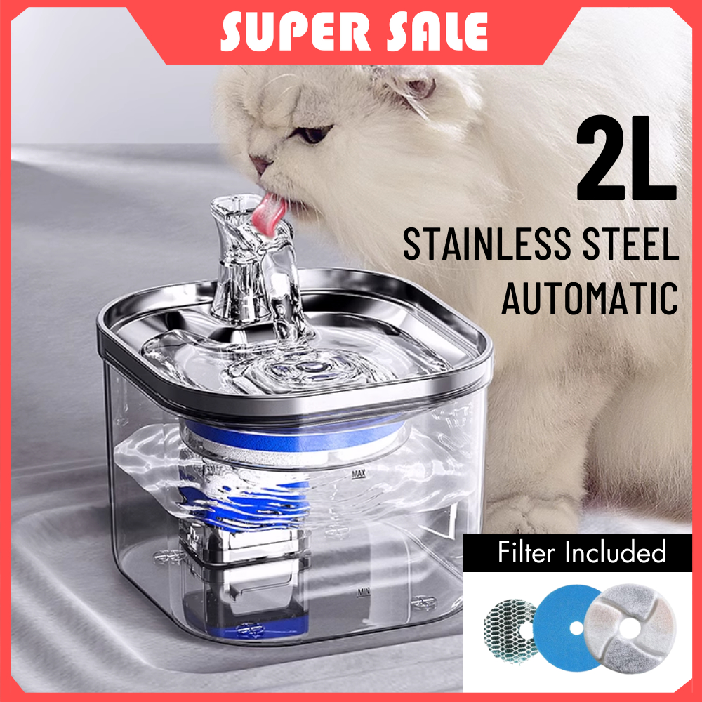 Zehco 2L Cat Water Fountain Electric Automatic with Filter Stainless ...
