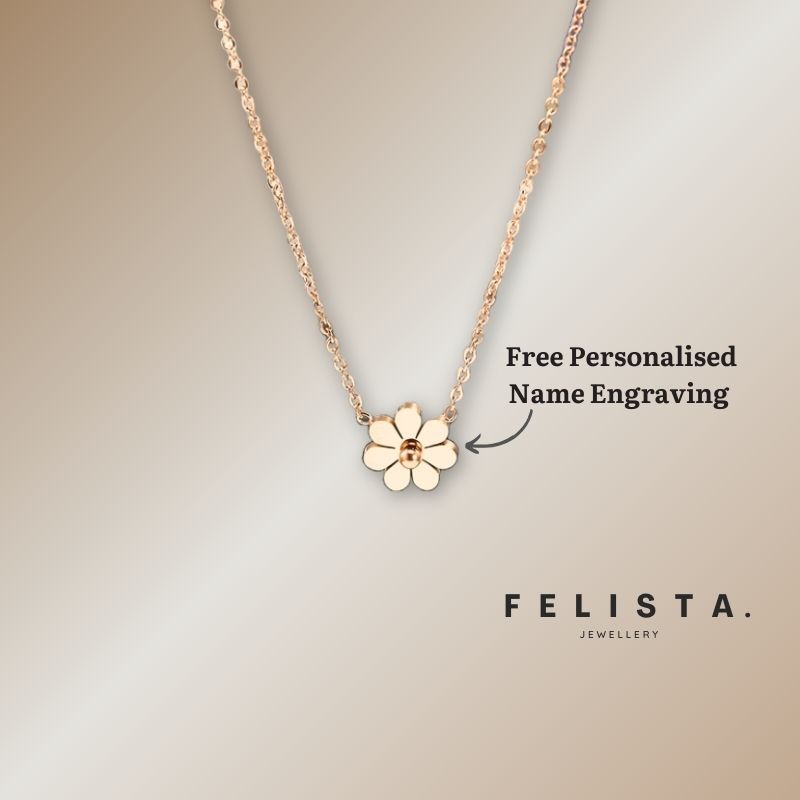 FELISTA Custom Engraved Name Flower Ring Necklace Women No Rust ...