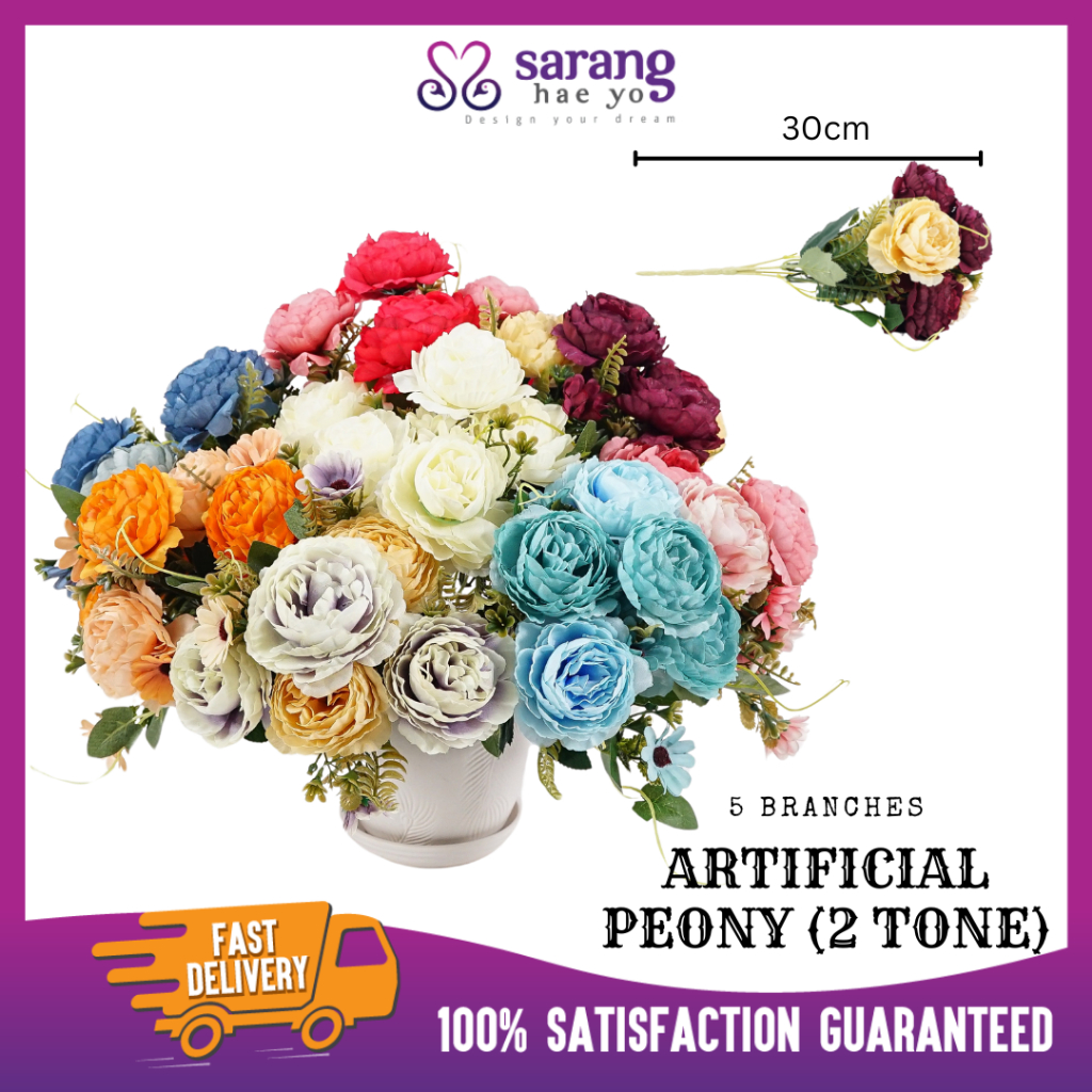 Mini Peony Bush Bunga Tangan Artificial Flower Bunga Hiasan Hantaran ...