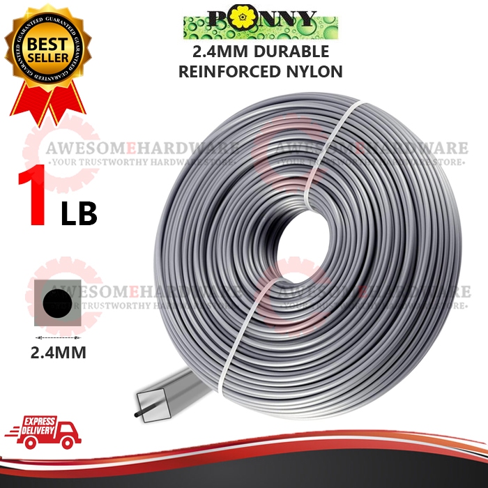 (1LB ROLL) PONNY 2.4MM GREY REINFORCED NYLON TRIMMER LINE WITH INNER ...