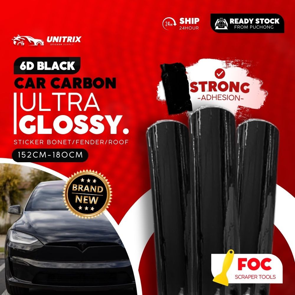 UV HIGH GLOSS BLACK STICKER KERETA(152CM-180CM)BONET.FENDER.ROOF stiker ...