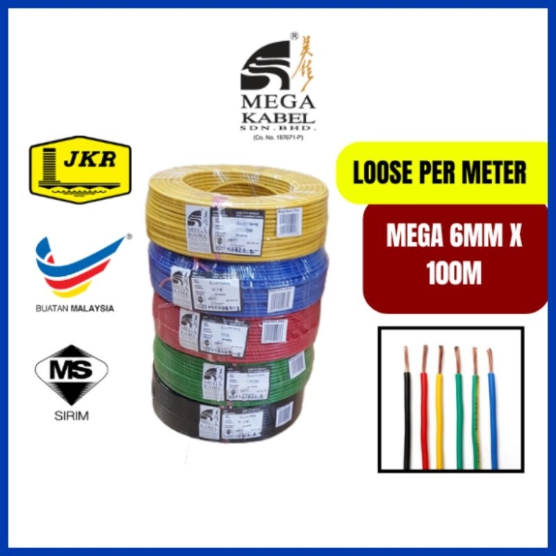 【Loose Cut】Mega Kabel 6mm Insulated PVC 100% Pure Copper Cable *SIRIM ...