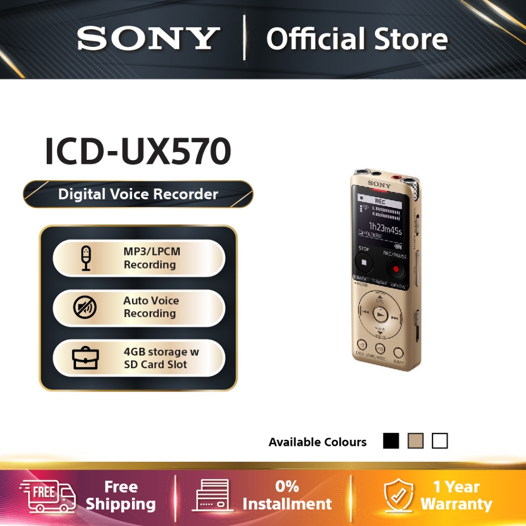 Sony ICD-UX570 Digital Voice Recorder UX Series | Auto Voice & Music Recording | OLED Display ...