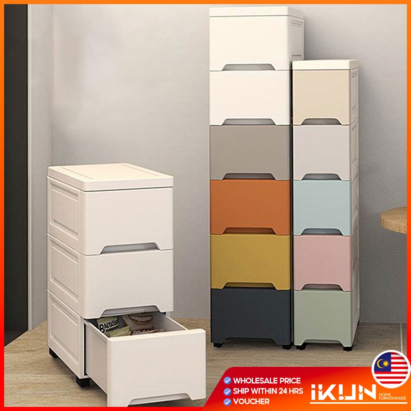 IKun 15/25cm Multi-Layer Slim Plastic Drawer Storage Cabinet Gap Kitchen Chest Drawer Cabinet ...