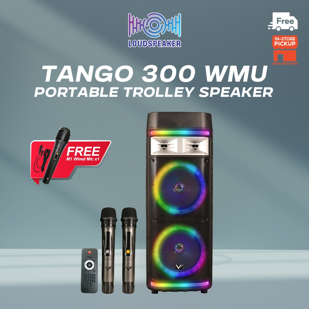 Vinnfier VF Tango 300 WMU TWS Portable Trolley Speaker With 2 UHF Wireless Mic Bluetooth Super ...