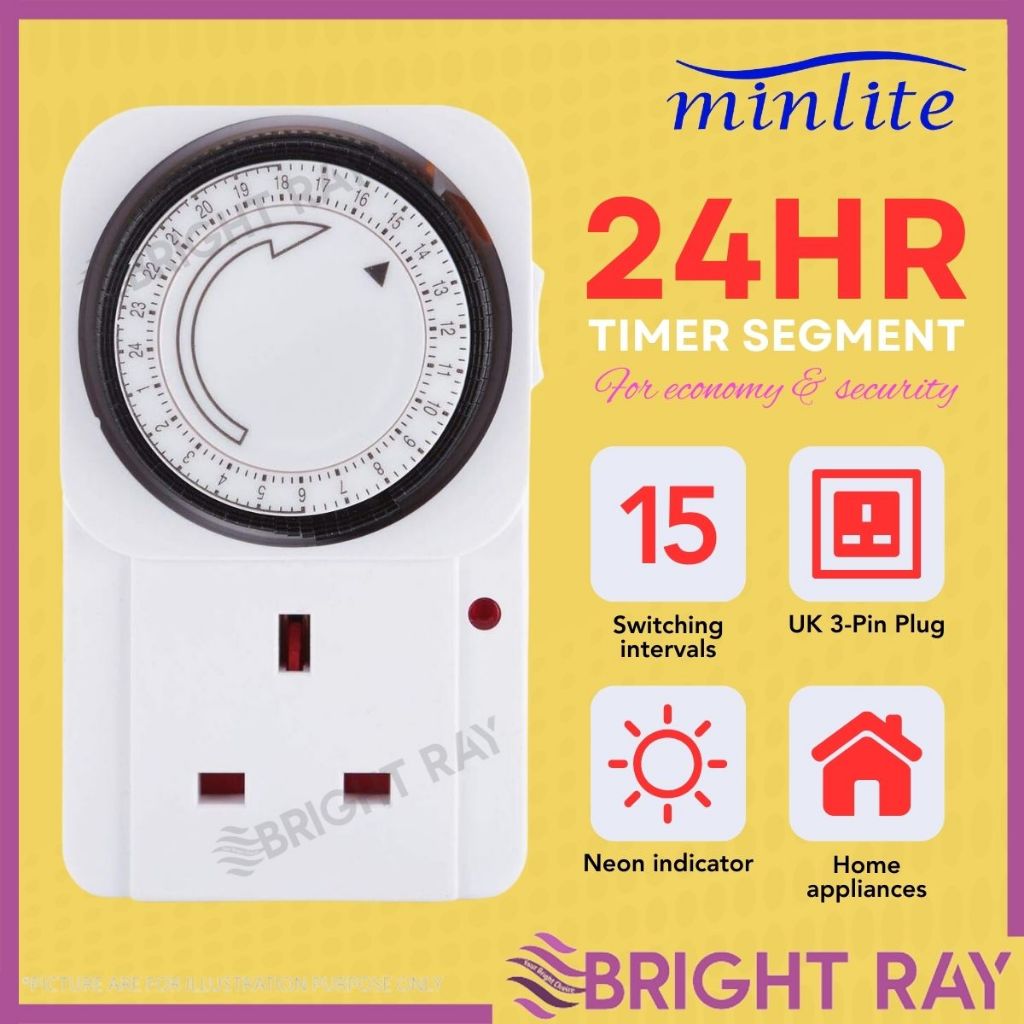 MINLITE 1120-L0 24Hour Segment Timer Switch Plug In Timer Switch Analog ...