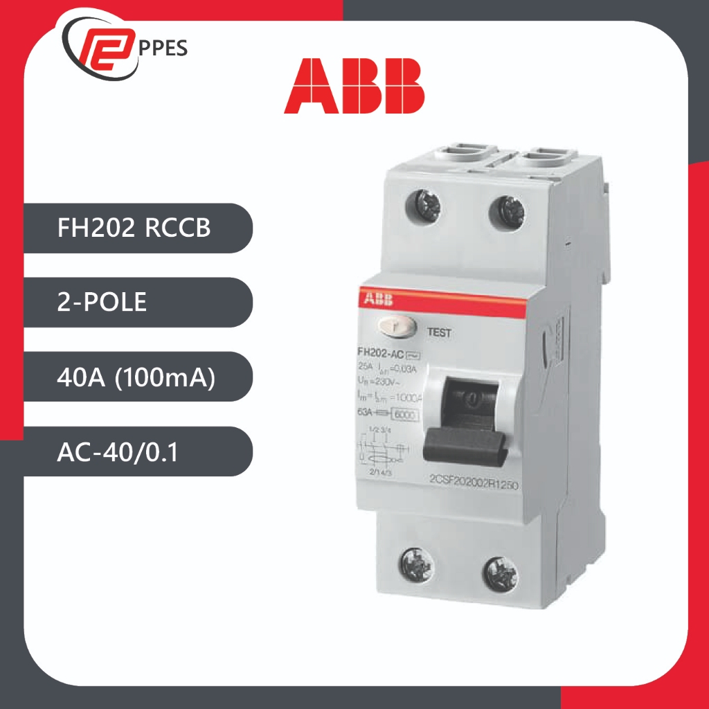 ABB RCCB/ELCB FH202 AC-40/0.1 (100mA) | 2 POLE (2P) | Shopee Malaysia