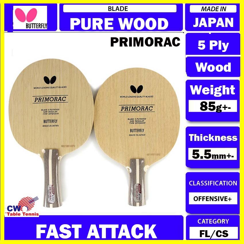 Butterfly Primorac Blade Table Tennis Blade - 5-ply All-Wood Blade ...