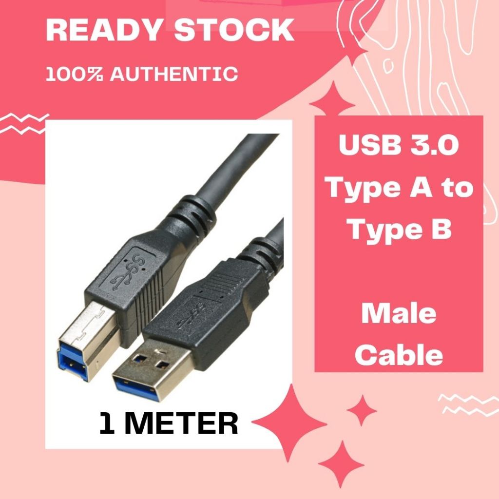 USB 3.0 SuperSpeed (SS) Type A to Type B Male Cable (1 Meter) | Shopee ...