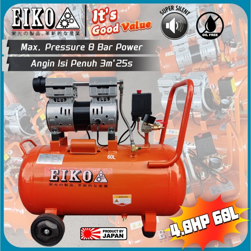 EIKO EKA6040-OL 4.0HP 60L Oiless Oilfree Silent Air Compressor Mesin ...