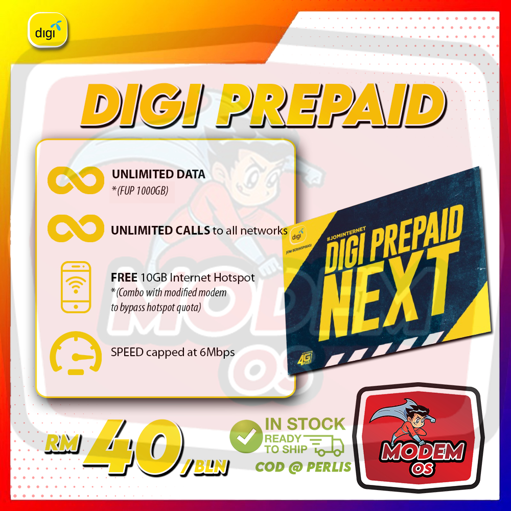 Simkad Digi Prepaid 40| Postpaid 55 Unlimited Data Internet Hotspot ...