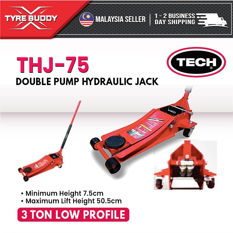 TECH 3 Ton Low Profile Double Pump Hydraulic Jack; THJ-75; Heavy Duty ...