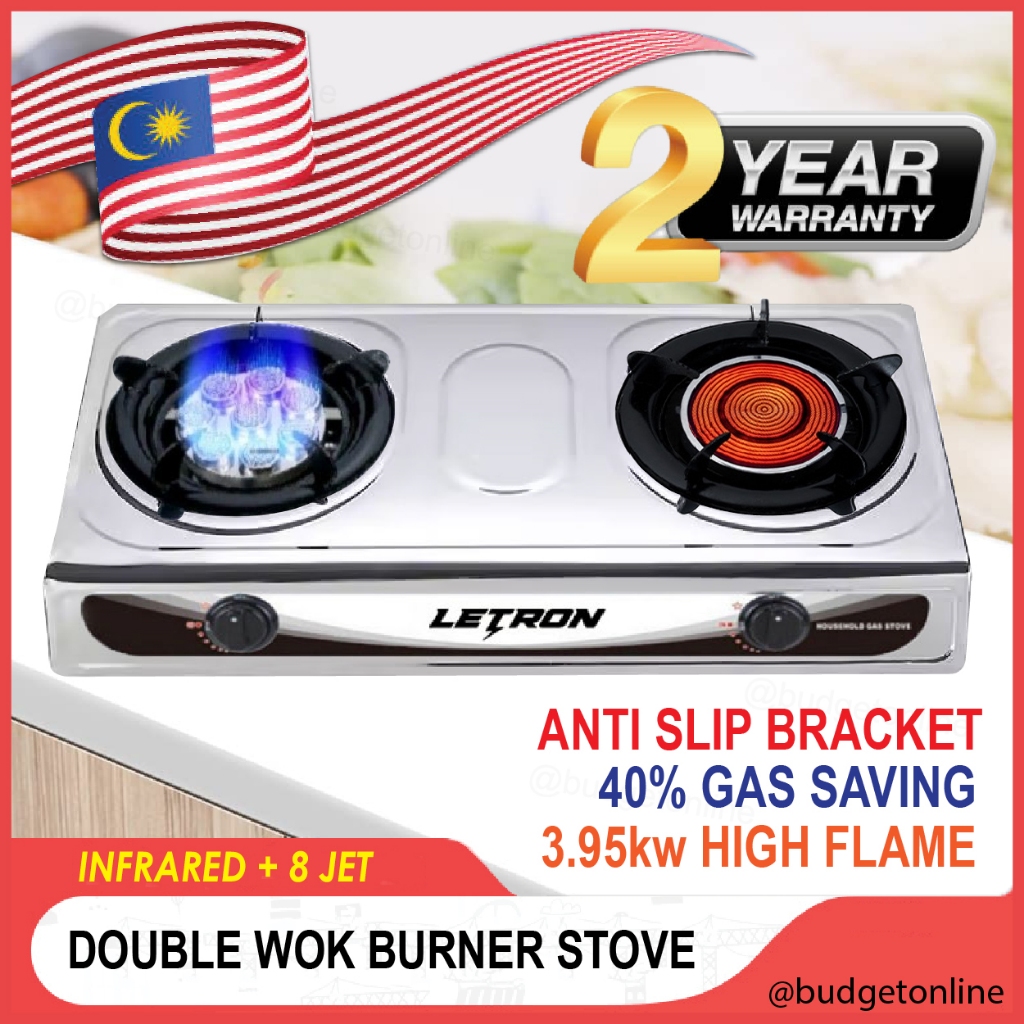 [ 2 YEARS WARRANTY ] Twin Burners Gas Stove Stainless Steel Table Top ...