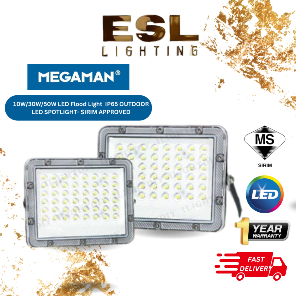 MEGAMAN 10W/30W/50W LED Flood Light IP65 OUTDOOR LED SPOTLIGHT- SIRIM ...