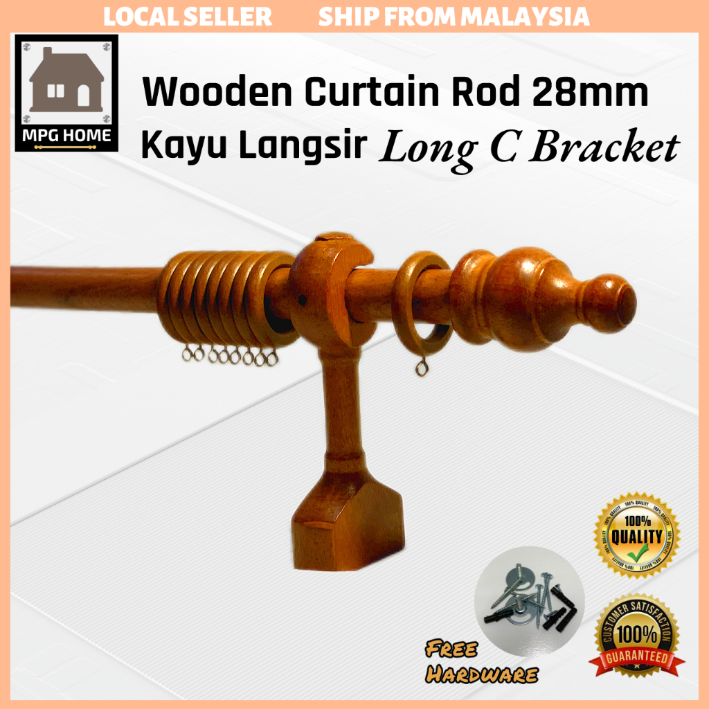 MPG Wooden Curtain Rod Set | Kayu Langsir Long C Bracket - Mahogany ...