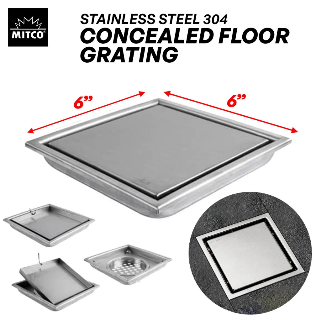 Mitco Stainless Steel 304 6'' x 6'' Concealed Floor Grating Floor Trap ...