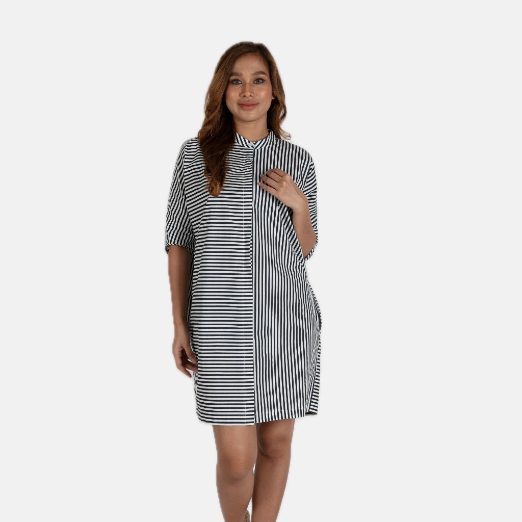 YFS Women's Nautical Stripe Zip-Front Shift Dress (S - XL) | Shopee ...