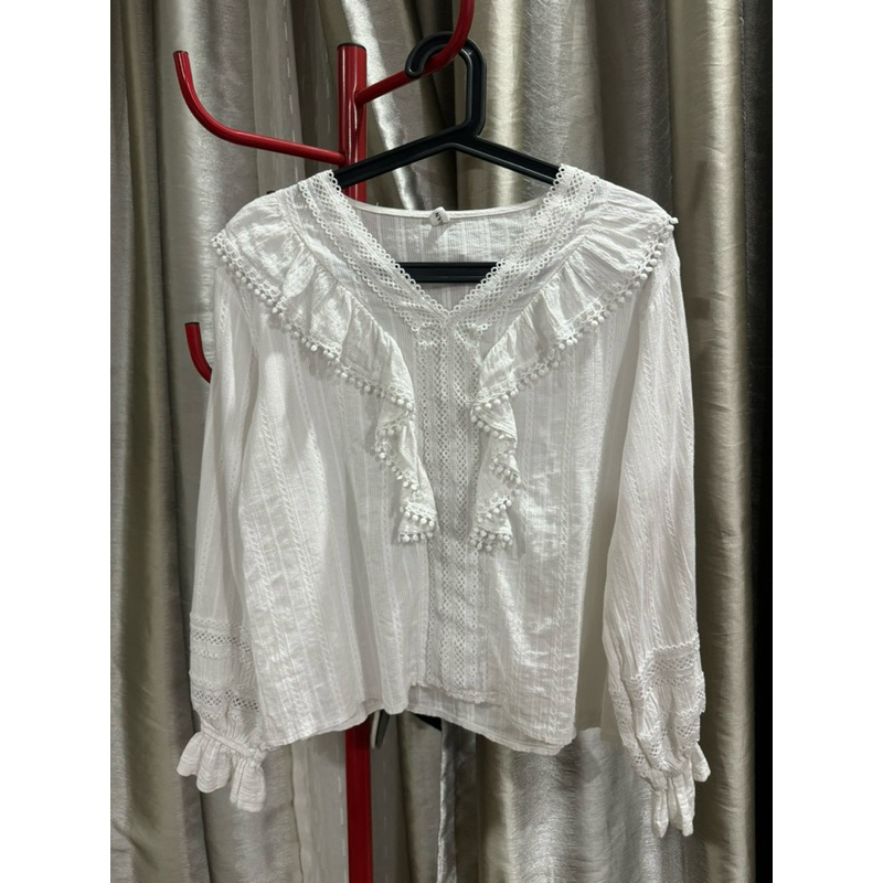 preloved women blouse white lace | Shopee Malaysia