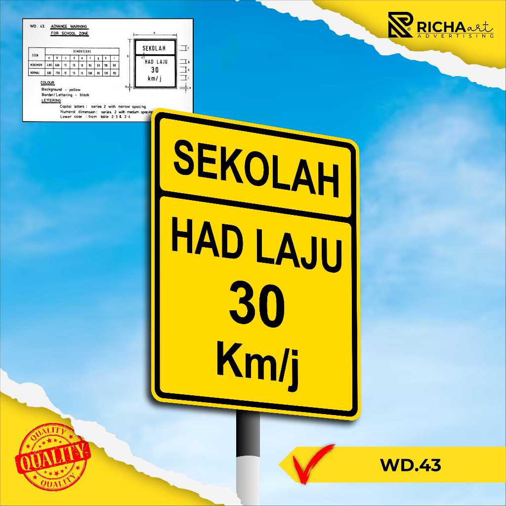 PAPAN TANDA HAD LAJU SEKOLAH (WD.43) 3MM ACP (600X750MM) STANDARD ROAD ...