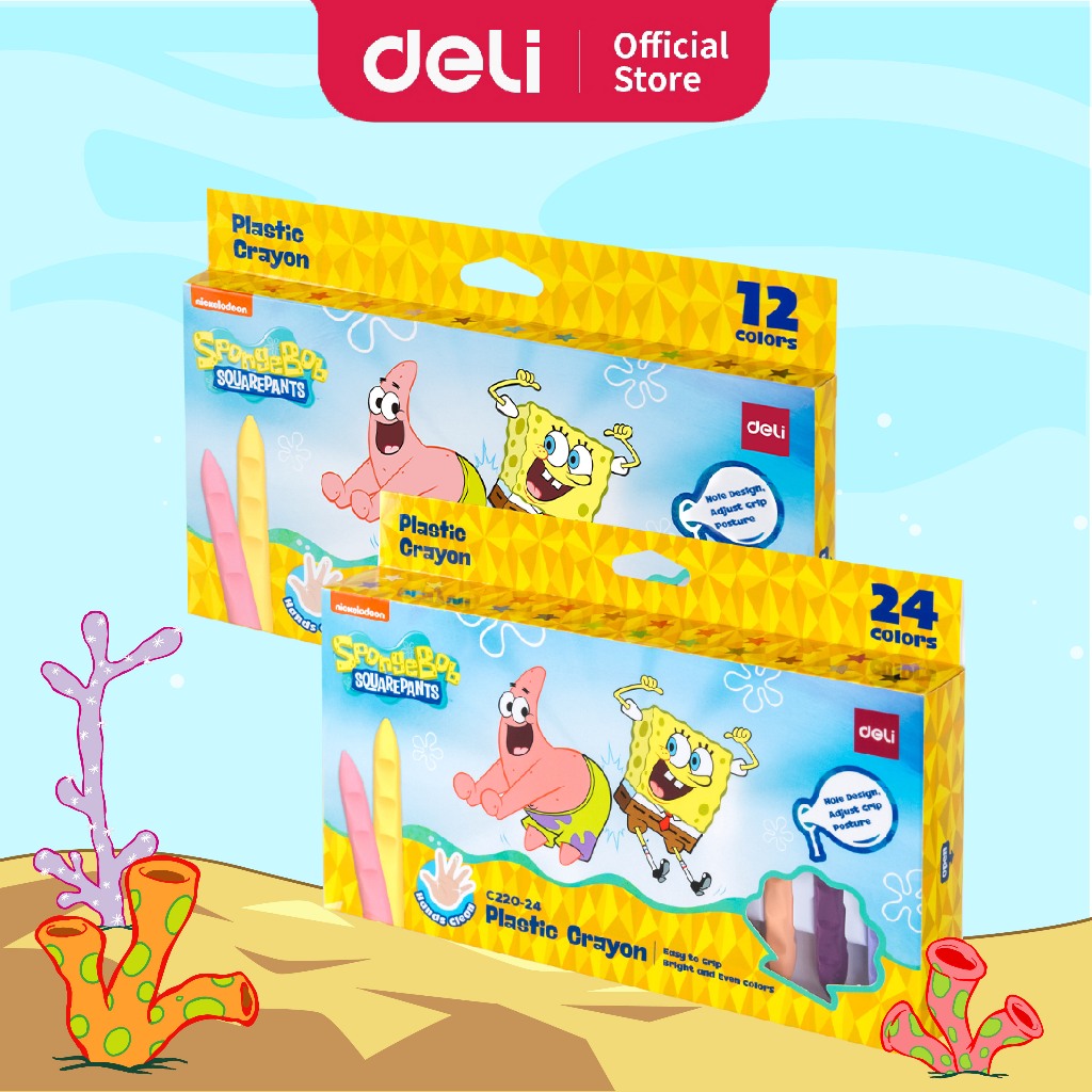 Deli SpongeBob SquarePants Series Plastic Crayon 12 / 24 Colors ...