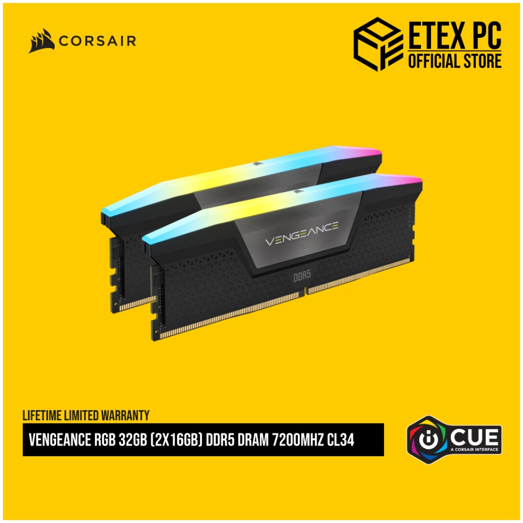 CORSAIR VENGEANCE RGB 32GB (2x16GB) DDR5 DRAM 7200MHZ CL34 Memory Kit ...