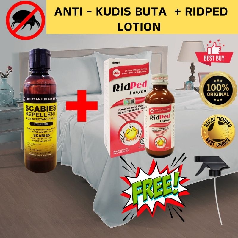 RIDPED LOTION 60ML + XMITES SPRAY KUDIS BUTA ANTI SCABIES/PEPIJAT/KUTU ...