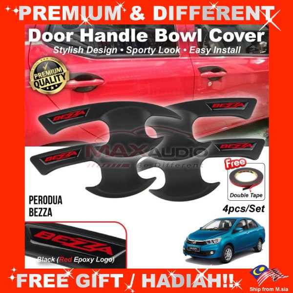 Car Door Handle Protector PERODUA BEZZA Matte Black Carbon Red Logo ...