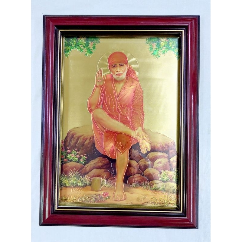 Shirdi Sai Baba Photo Frame A4 Size Gold Foil Sai Baba Picture | Shopee ...