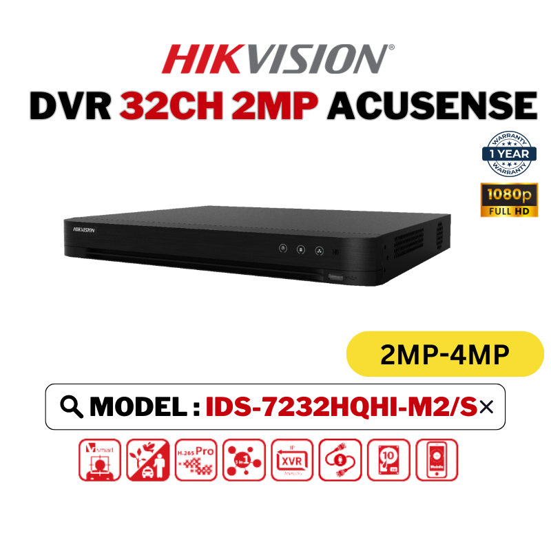 HIKVISION CCTV DVR 32CH Digital Video Decorder AcuSense Turbo HD 32 ...