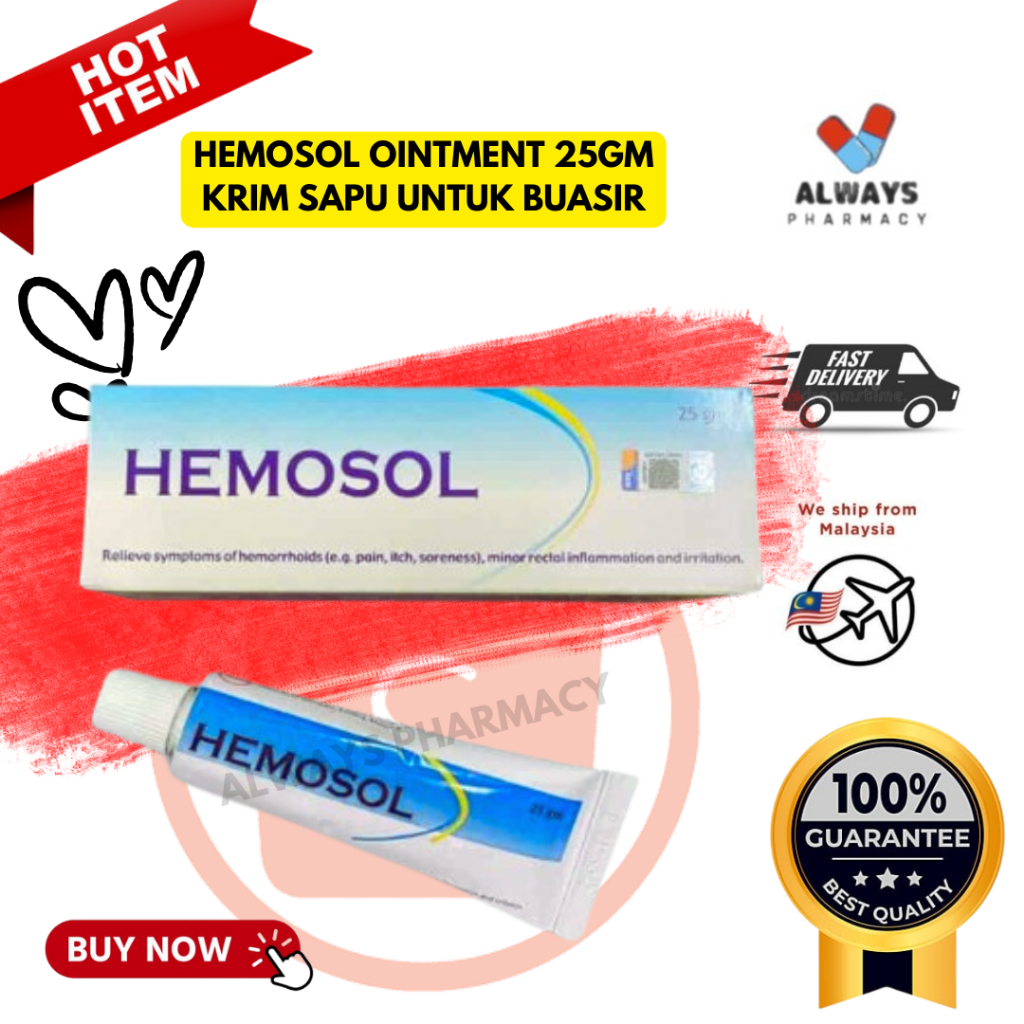 1 PCS - HEMOSOL OINTMENT KRIM KECUTKAN BUASIR 25GM - KRIM SAPU GATAL ...