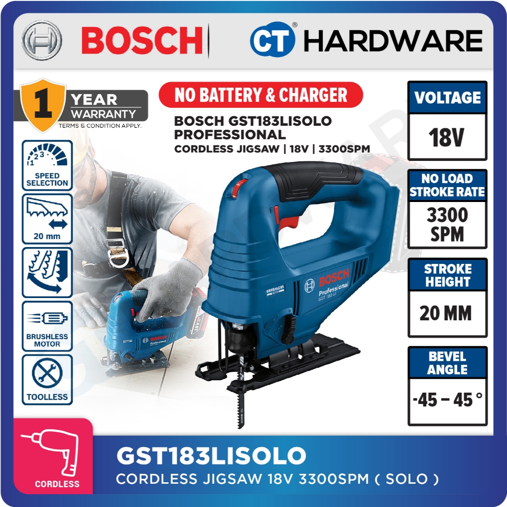 BOSCH GST183LISOLO CORDLESS JIGSAW 18V | 1.6KG | 3300SPM | WITH OUT ...